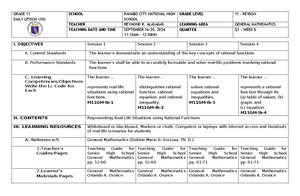 Gen Math- DLL Week 1 Aug 19-23, 2024 - GRADE 11 DAILY LESSON LOG SCHOOL ...