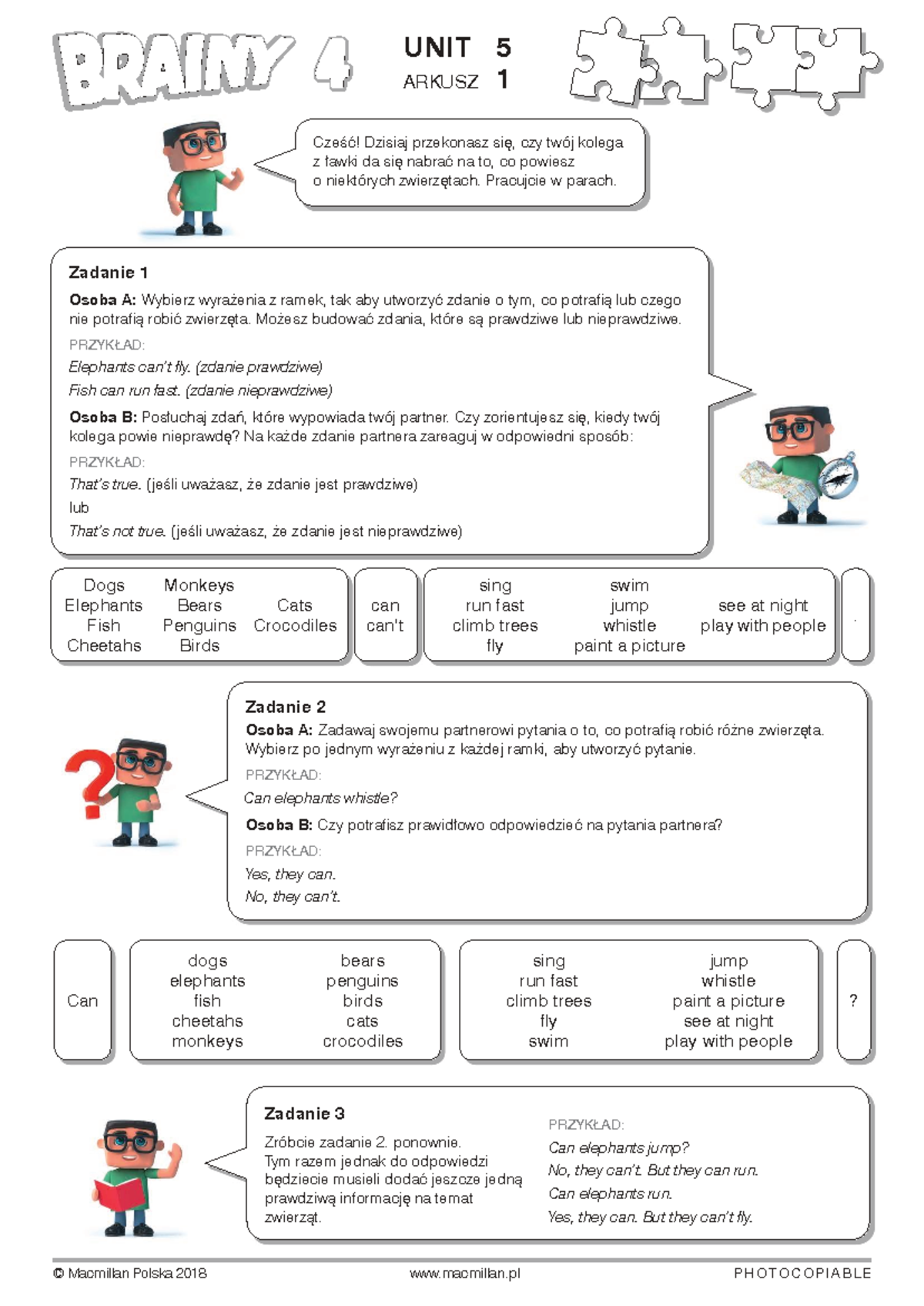 Brainy 4 Unit 5 Worksheet: Animal Abilities Activity - Studocu