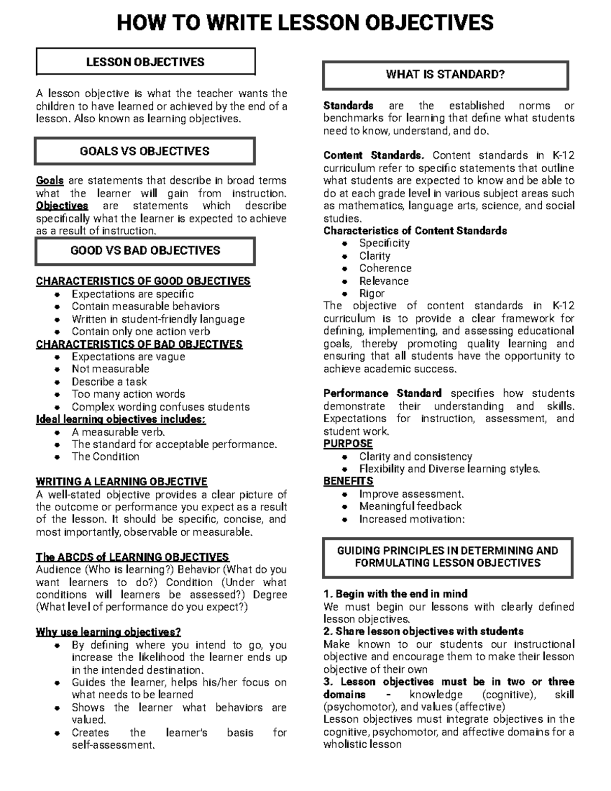 How to write lesson objectives - APRE - HOW TO WRITE LESSON OBJECTIVES ...