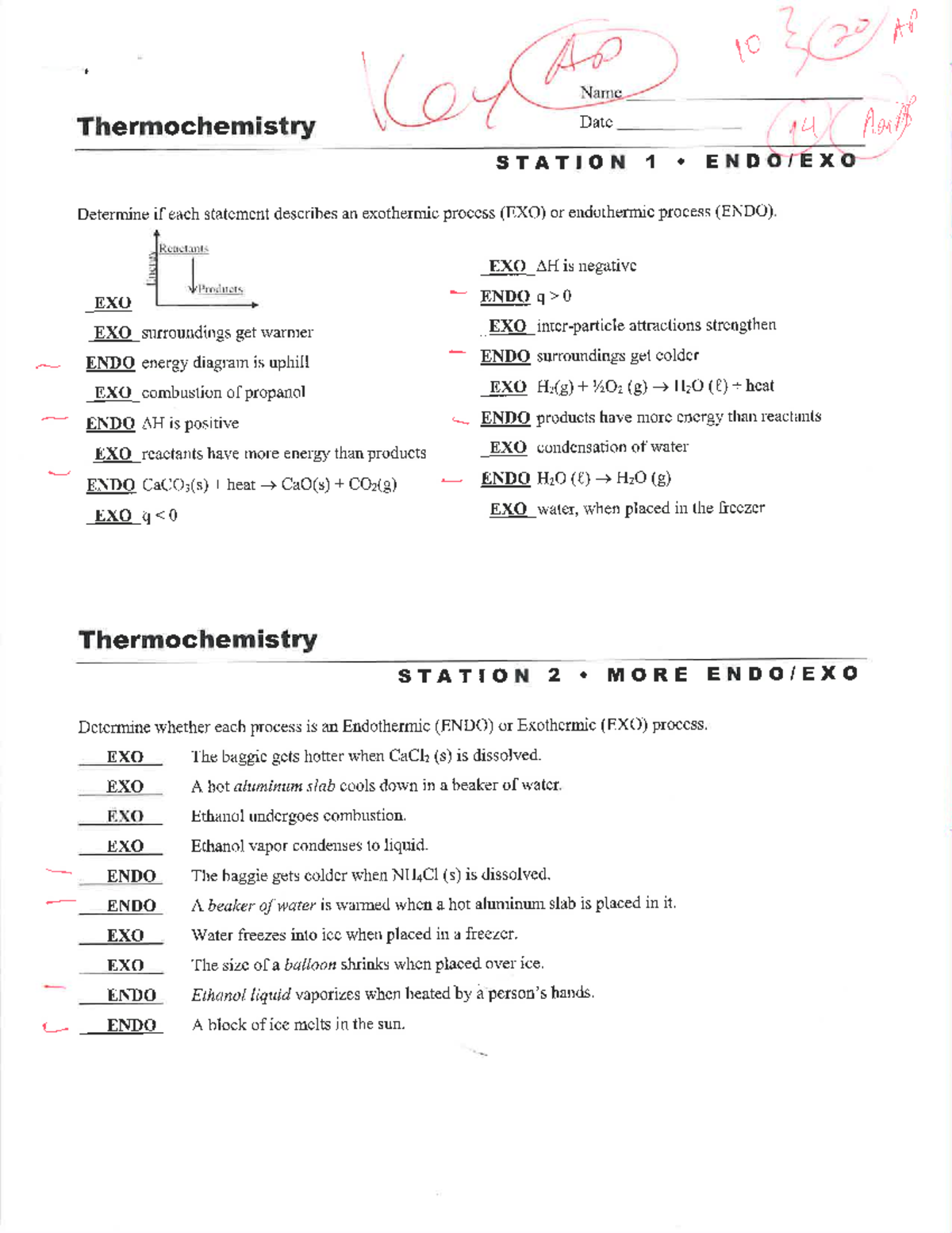 Station Review - Thermochemistry #1 AP - 10 Name Thermochemistry Date ...