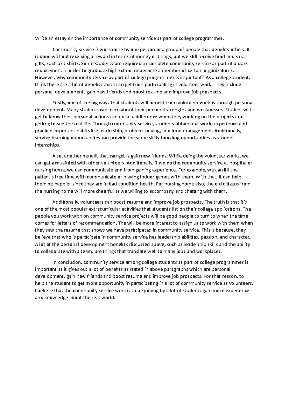 Essay Community Service - Write an essay on the importance of community ...