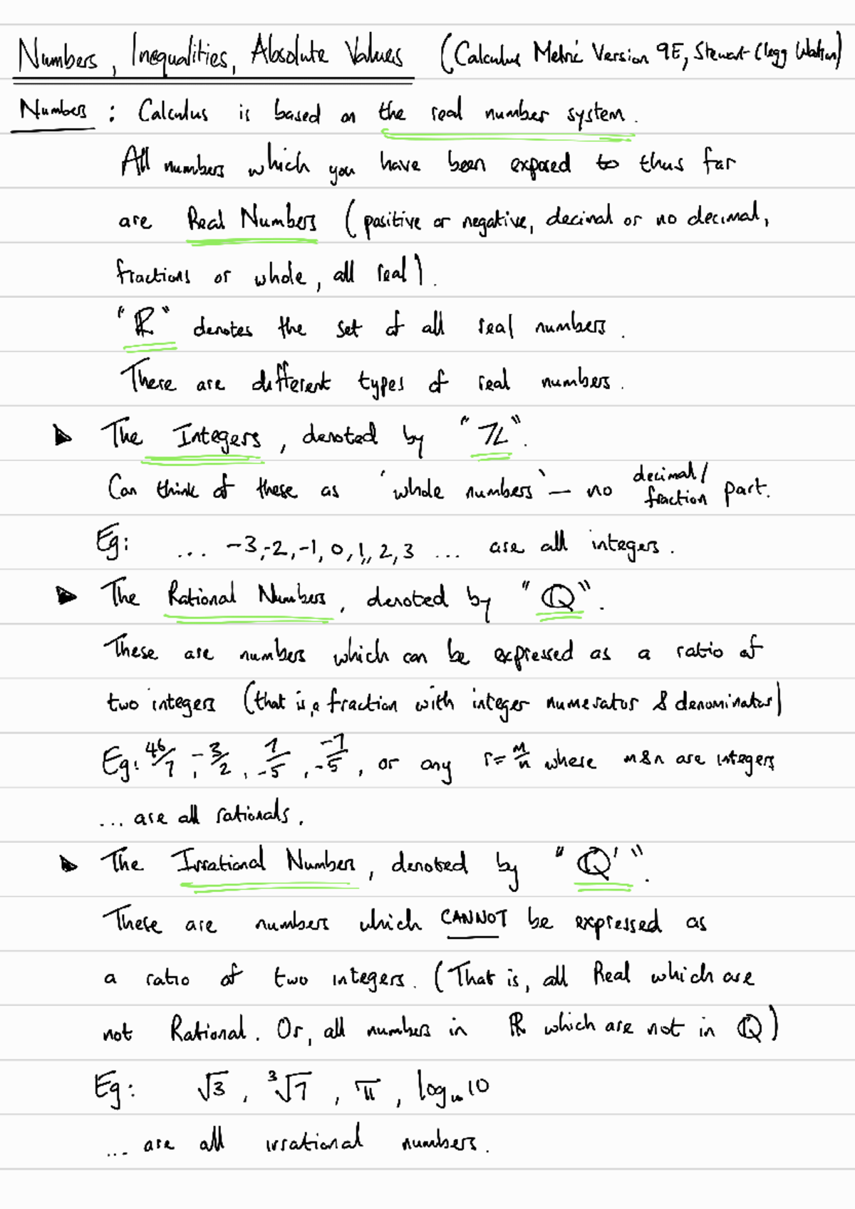 Set Theory, Numbers, Inequalities, Absolute Values - Numbers ...