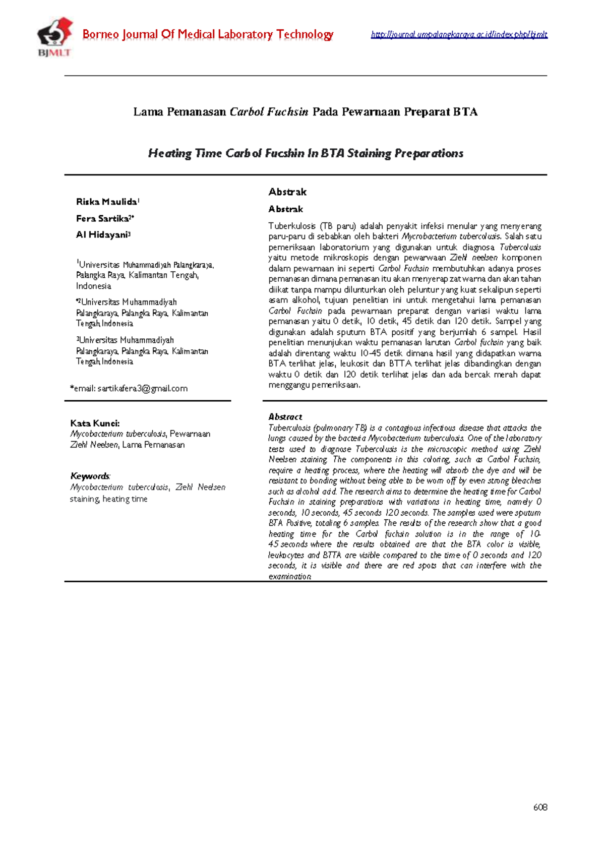 Heating Time of Carbol Fuchsin in BTA Staining Preparations (BJMLT 2024 ...