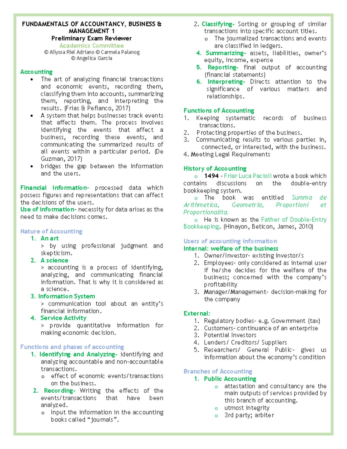 Accounting Reviewer - Lecture notes 1 - FUNDAMENTALS OF ACCOUNTANCY ...