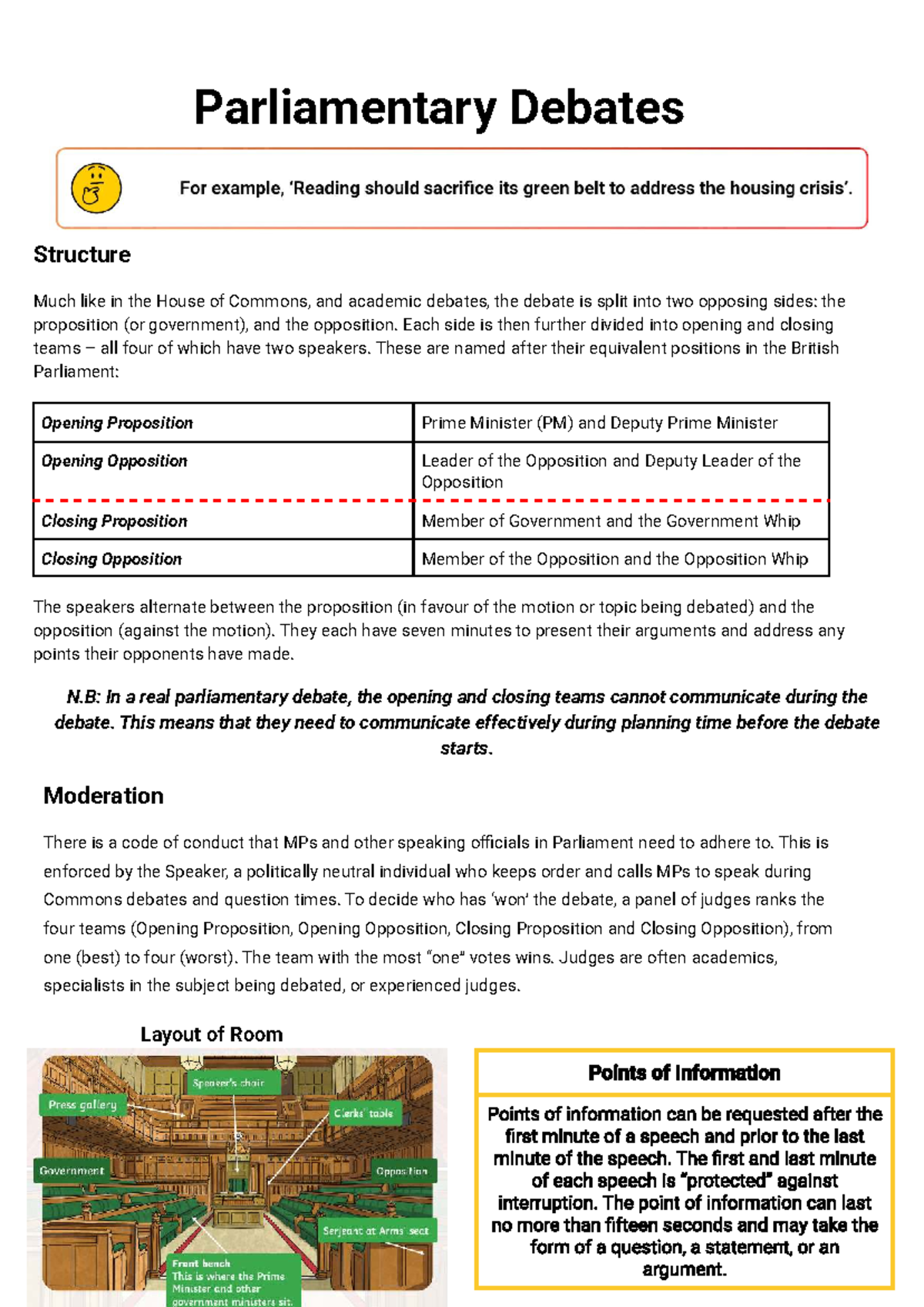Parliamentary Debates Overview: Structure & Rules - Studocu