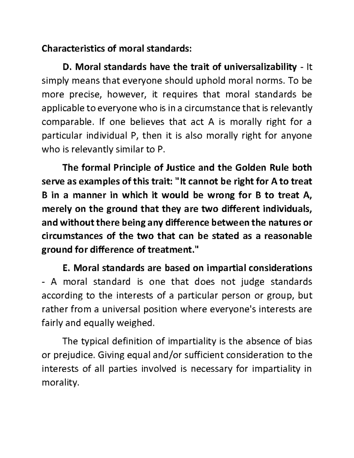 Moral Standards: Key Characteristics and Their Implications - Studocu