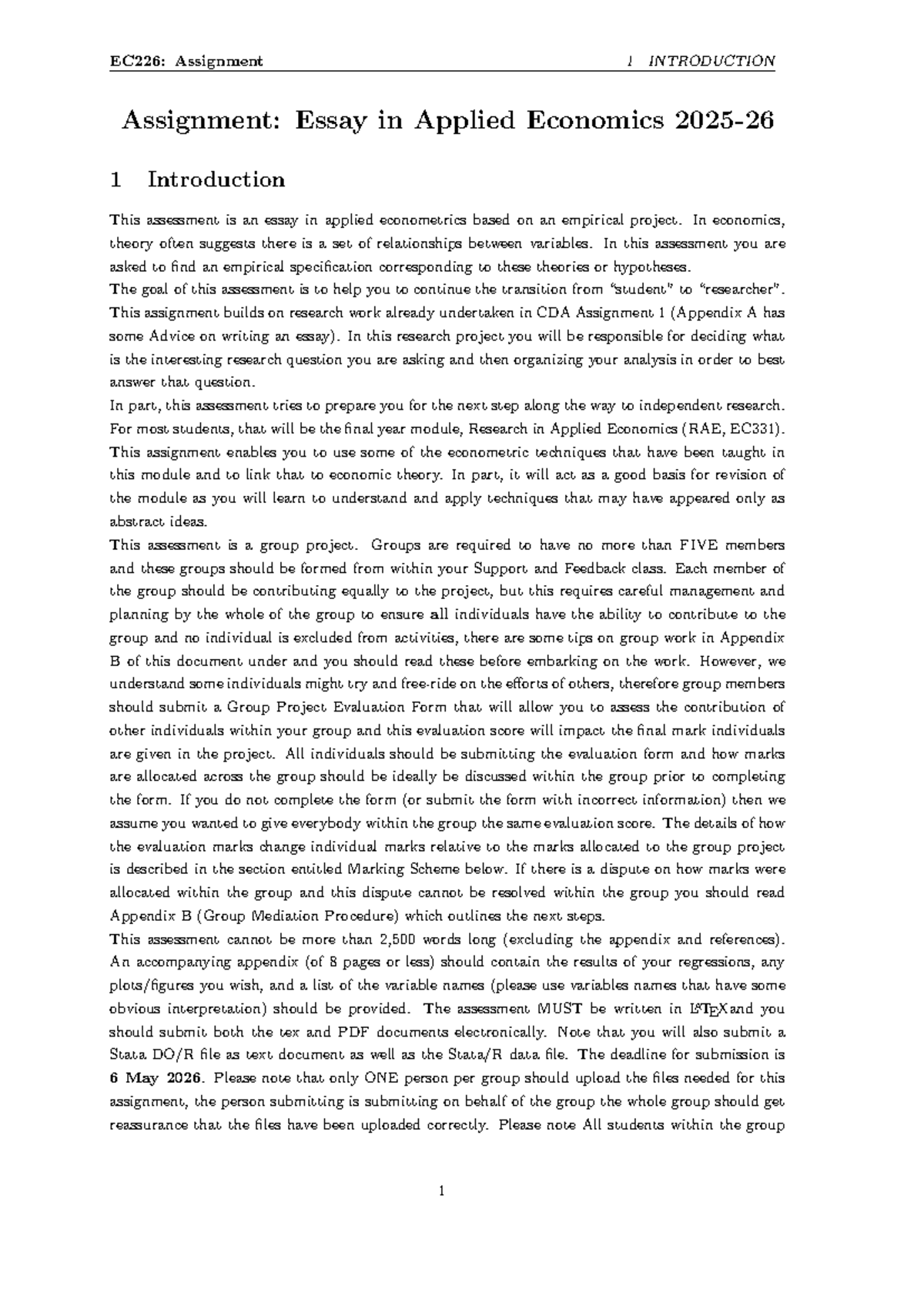 EC226: Assignment 1 - Essay in Applied Economics Overview - Studocu