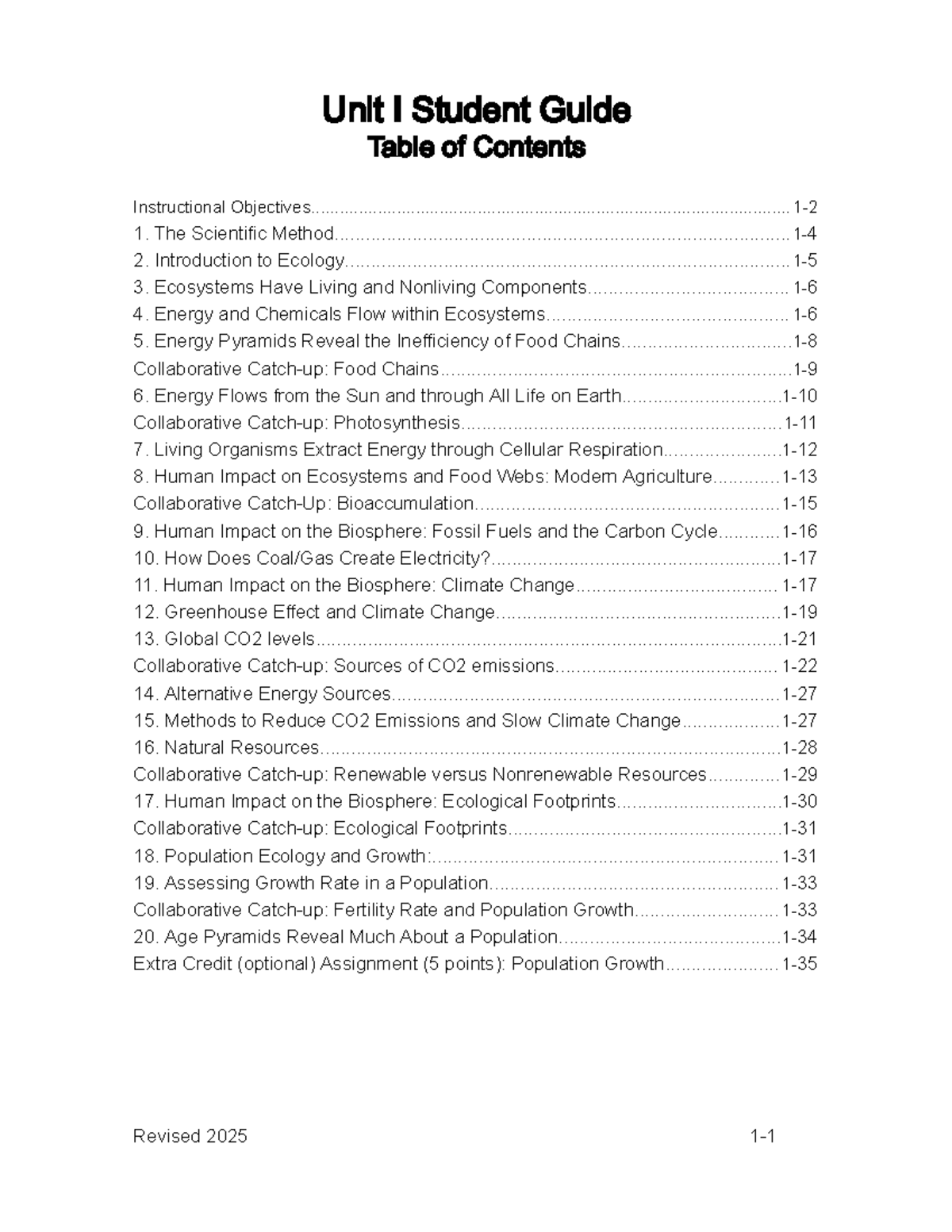 Bio 1010 Unit I Student Guide: Ecology & Human Impact Overview - Studocu