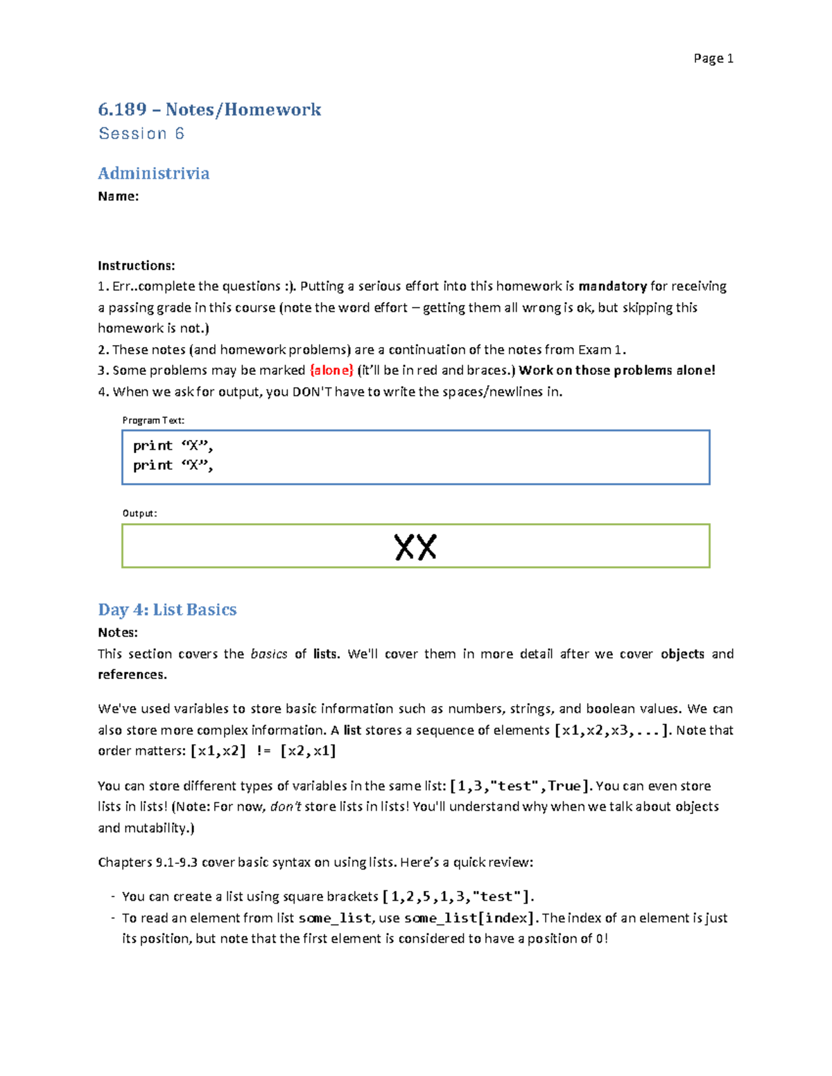 006 - Tutorial Work: Lesson 6 on Lists and Functions - Studocu