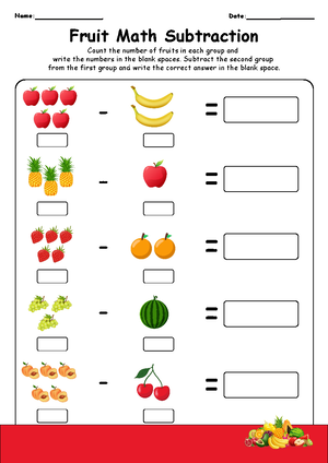 Fruit Number Bonds - Kindergarten Worksheet - Studocu