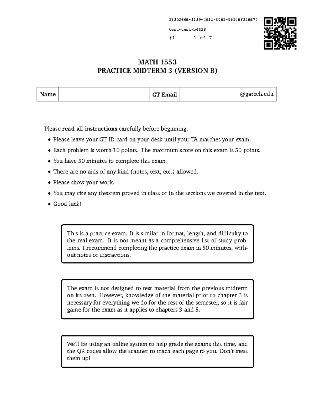 MATH 1553 Midterm 3 Practice Exam 2 - Version B Guide - Studocu