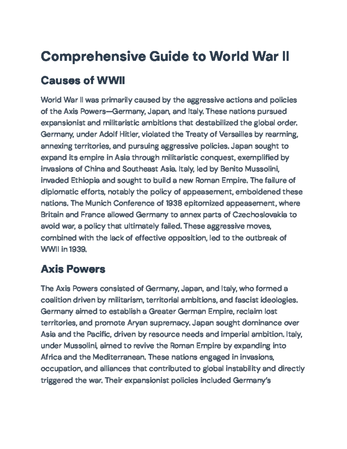 Comprehensive Guide to WWII: Causes, Events & Impacts (HIST 101) - Studocu