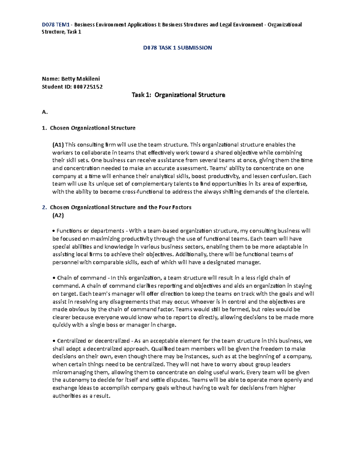 D078 Task 1 - passed - D078 TEM1 - Business Environment Applications I ...