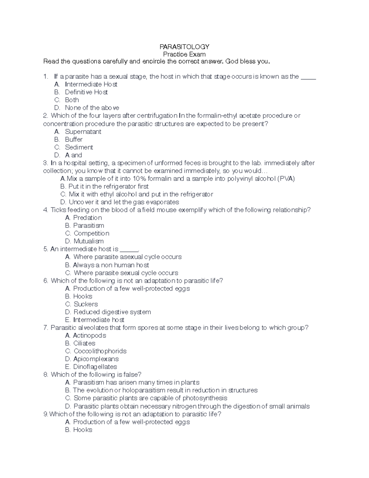 Medtech Para Exam (Final) - Comprehensive Practice Questions - Studocu