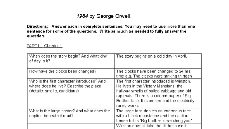 1984 (ENG 101) Chapter Questions and Answers Guide - Studocu