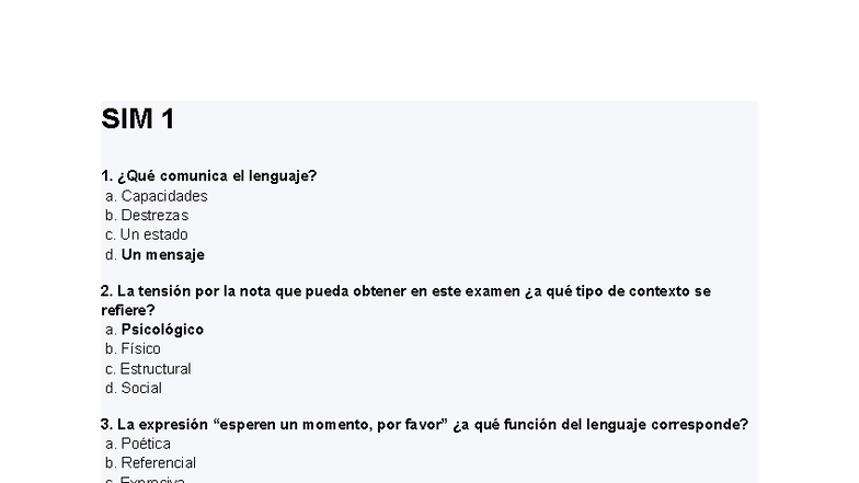 SIM 2 - Examen de Comunicación y Lenguaje - Studocu
