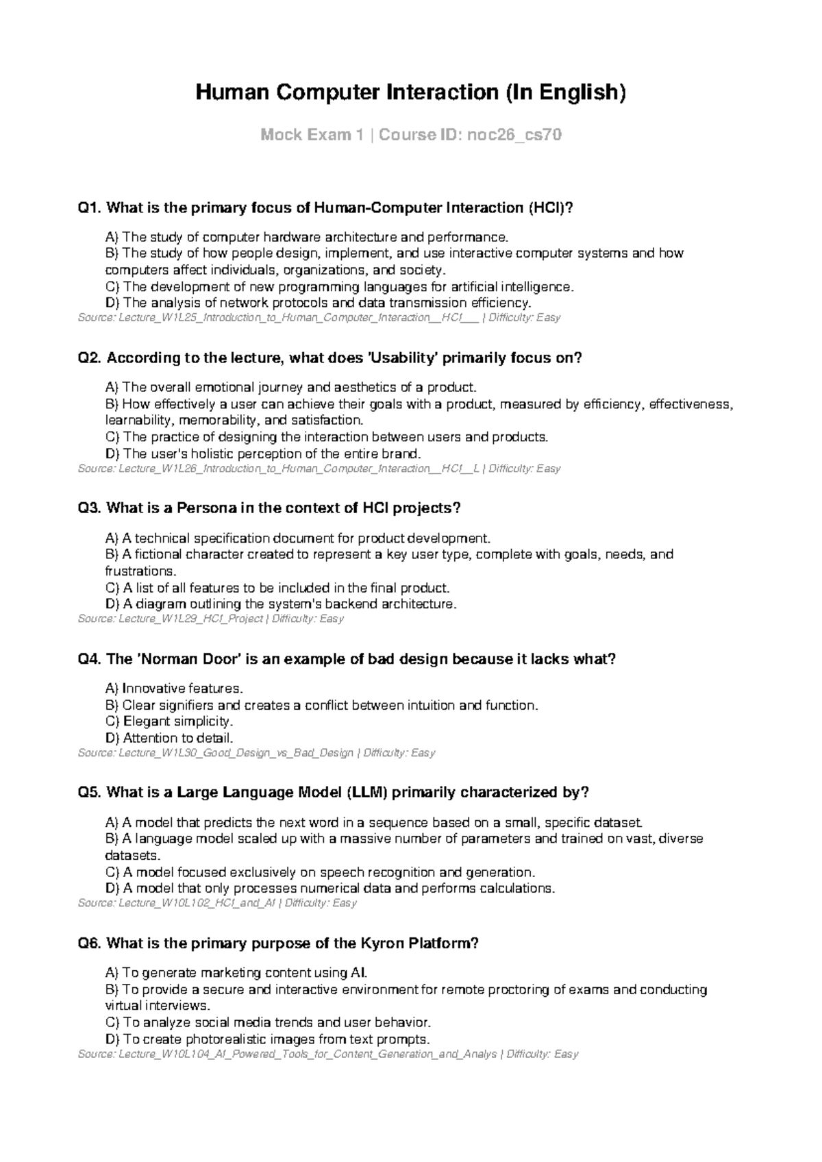 Mock Exam 1 - HCI (Course ID: noc26_cs70) - Studocu