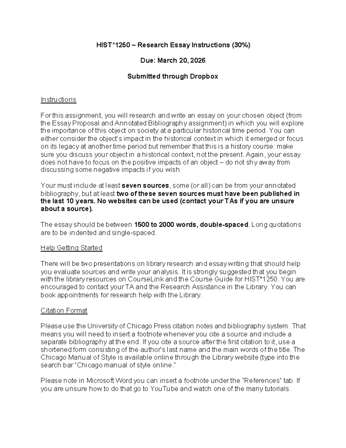 Research Essay Instructions W 26: Exploring Historical Impact of ...