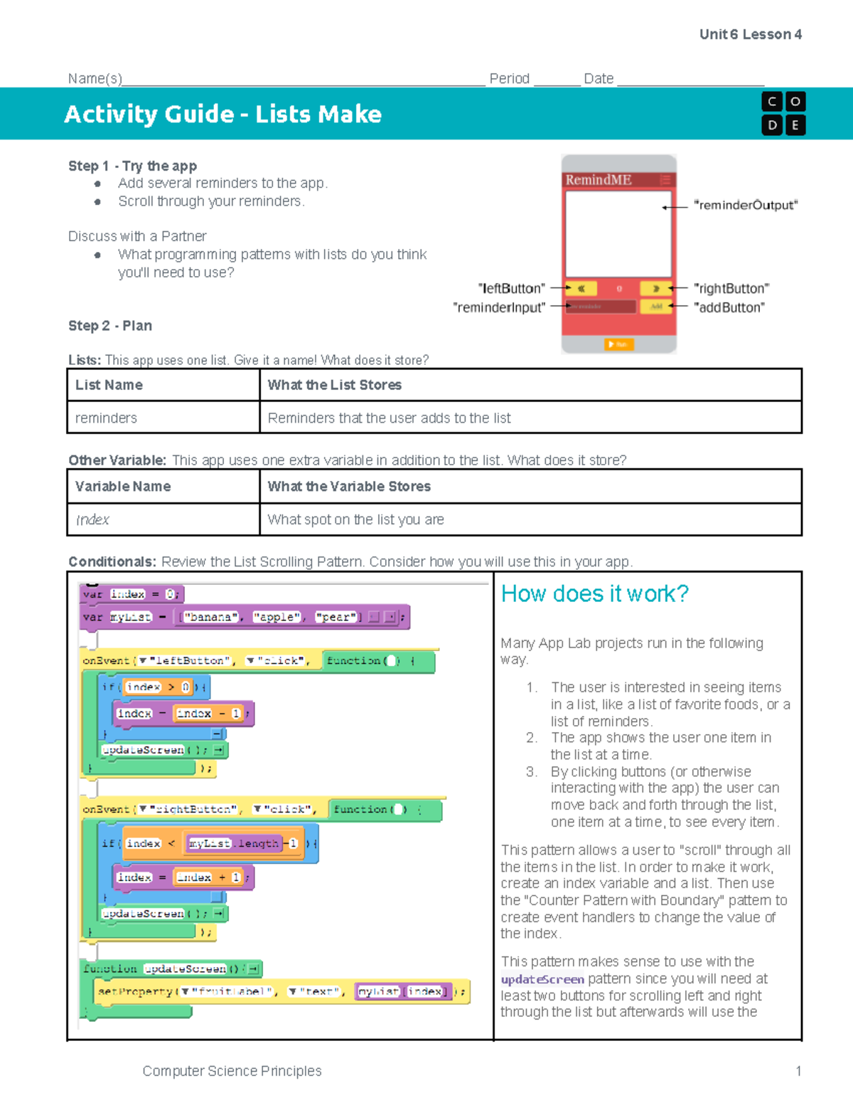 Copy of Activity Guide - Lists Make - Unit 6 Lesson 4 - - Studocu