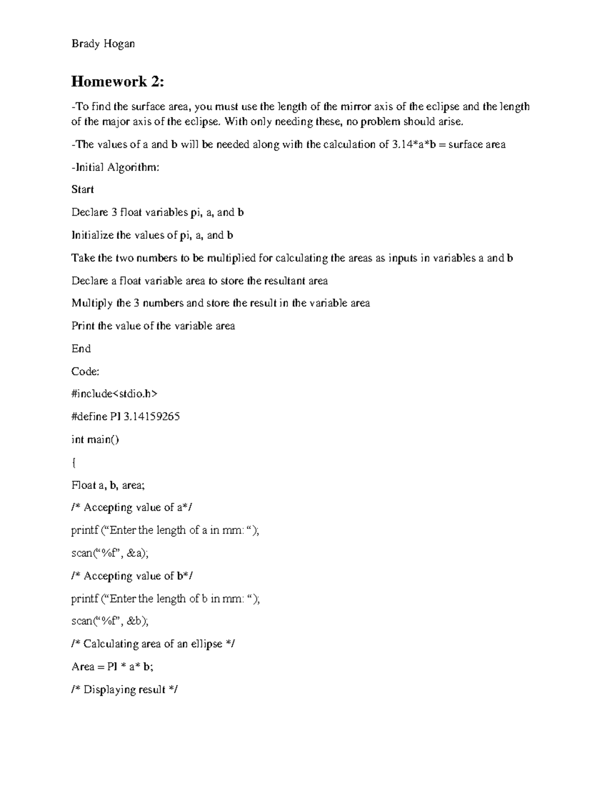 Homework 2 - Calculating Surface Area of an Ellipse - Studocu