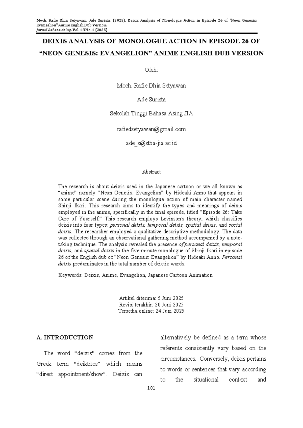 2025 - Deixis Analysis of Monologue in Episode 26 of Neon Genesis ...
