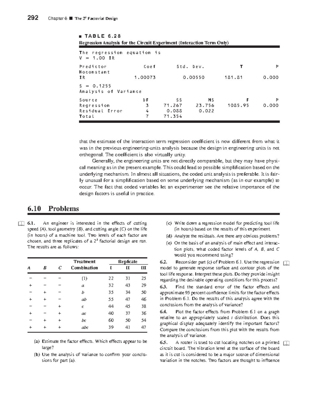 292 2k Factorial Design: Chapter 6 Regression Analysis and Problems ...