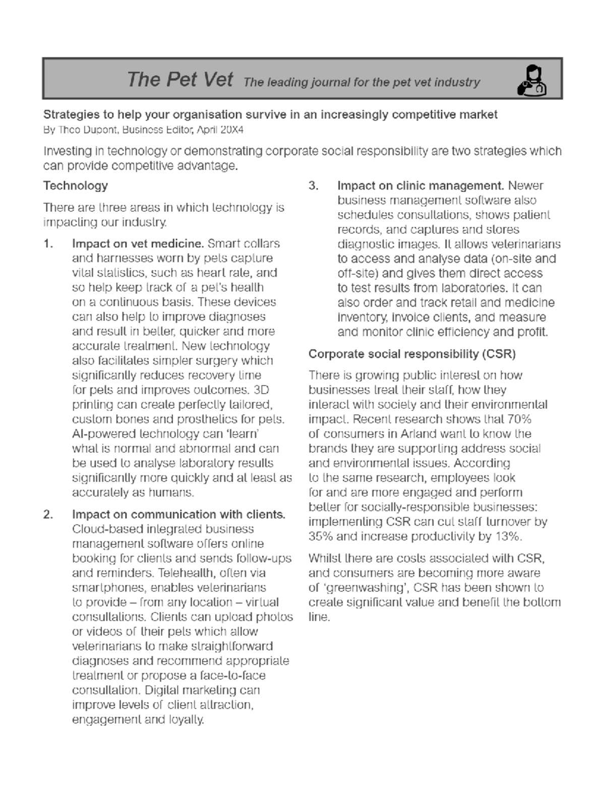 Pet Vet Strategies: Tech & CSR for Competitive Advantage (I Assess ...