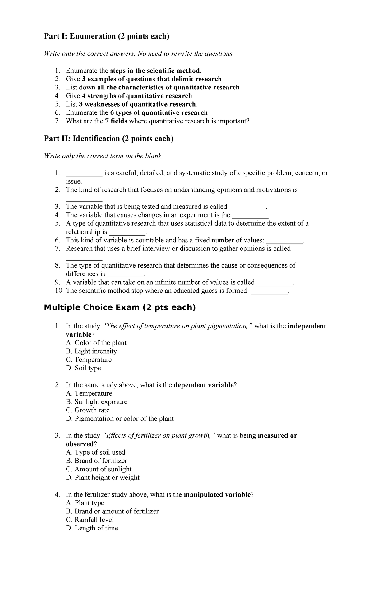 1st Summative - Research Examples (Part I & II) - Studocu