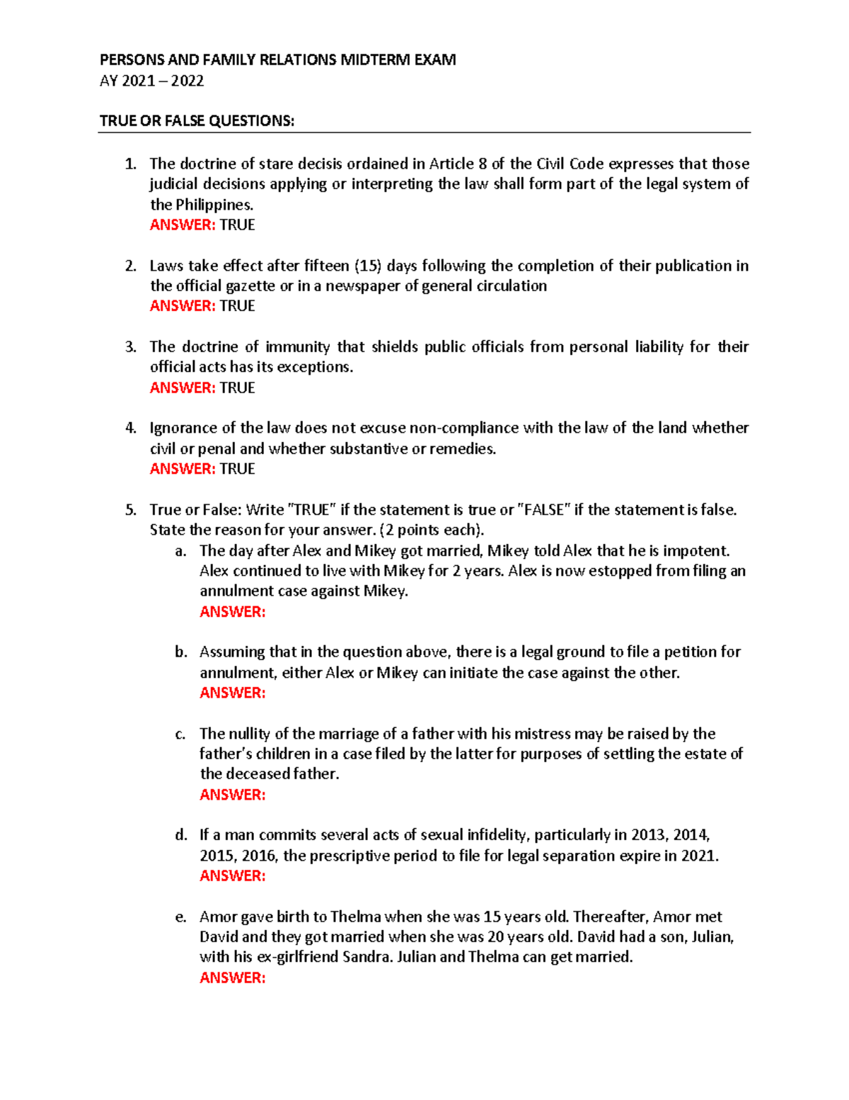 Persons and Family Relations Midterm Answer Key (AY 2021-2022) - Studocu