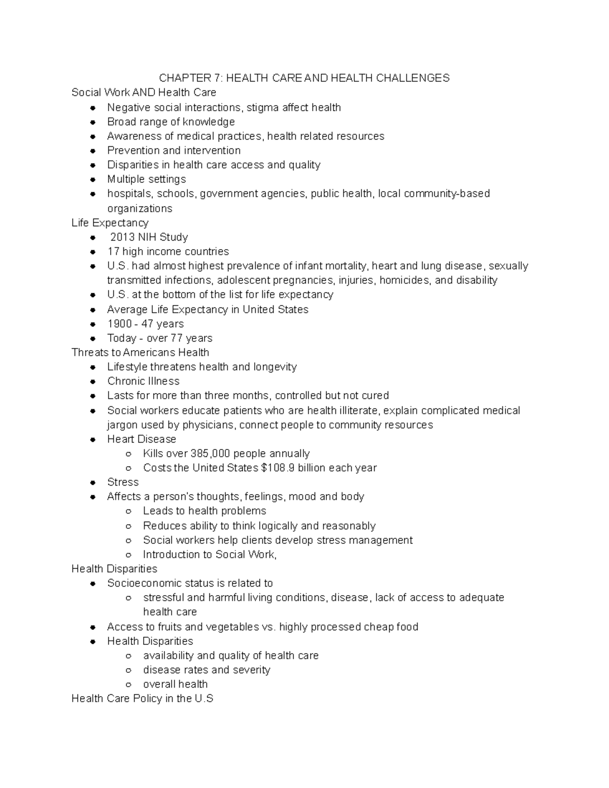 Chapter 7 Health CARE AND Health Challenges - CHAPTER 7: HEALTH CARE ...