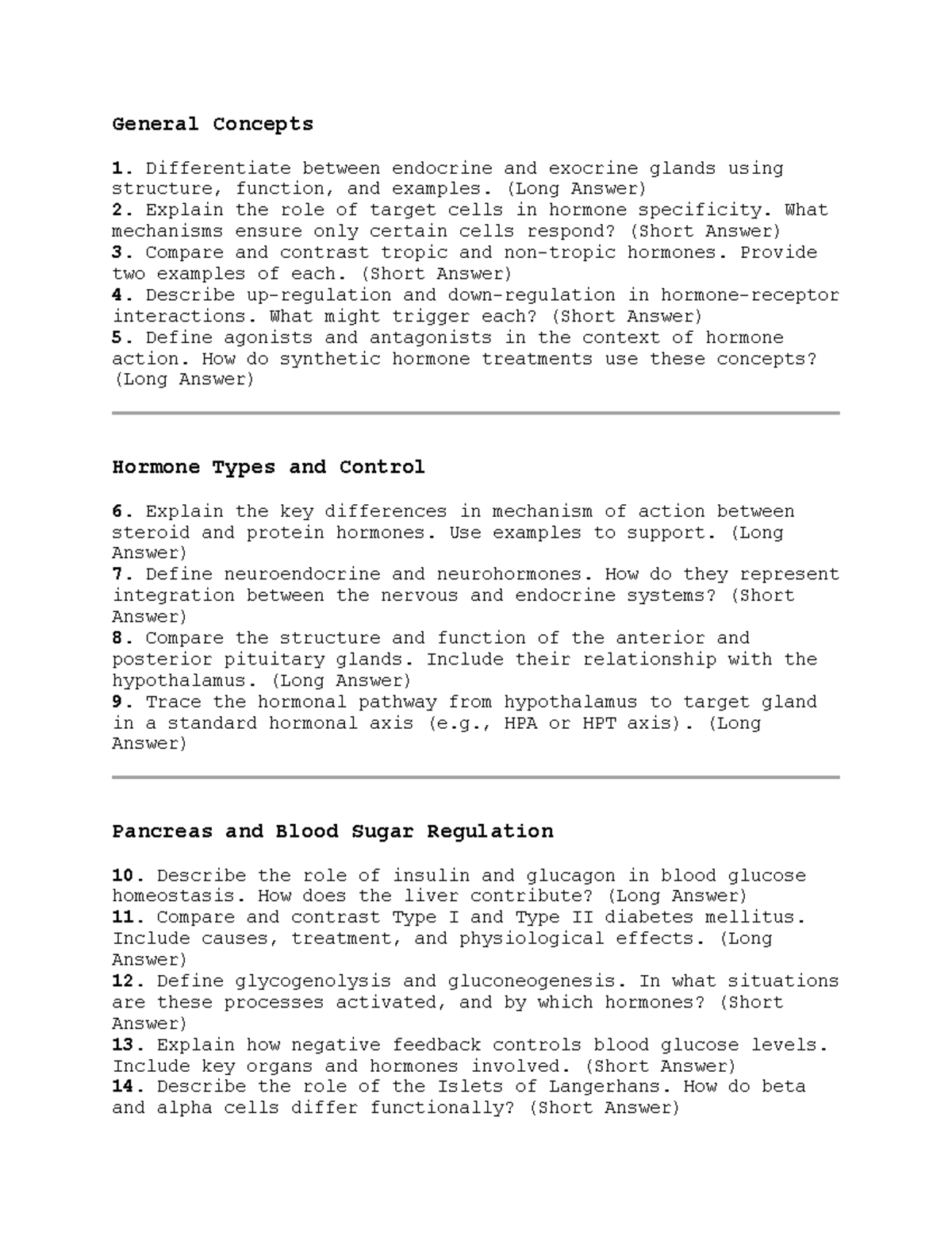 Extra Practice - Endocrine System Concepts and Hormonal Mechanisms ...