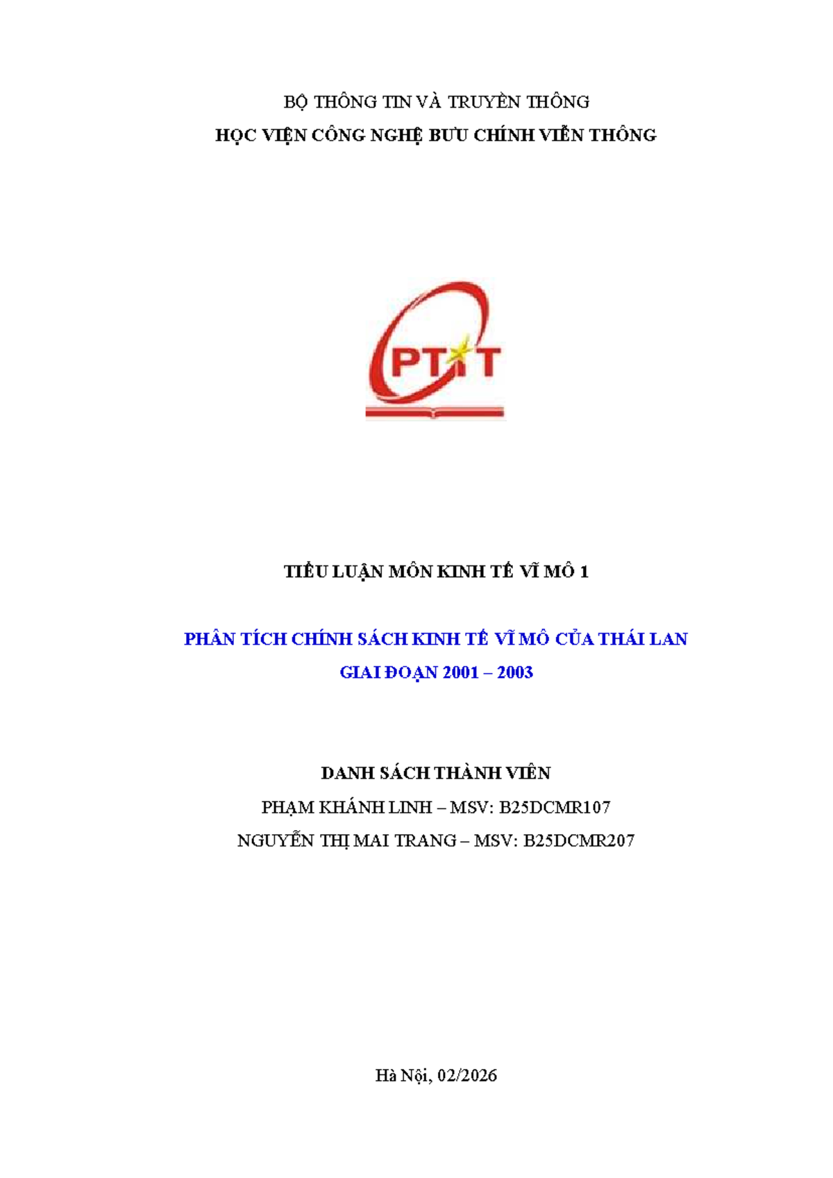 Tiểu Luận KTVM 1: Phân Tích Chính Sách Kinh Tế Vĩ Mô Thái Lan 2001-2003 ...