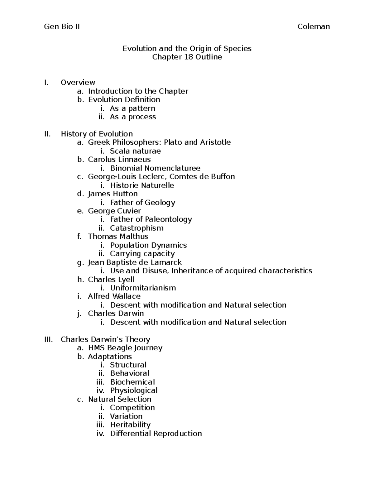 Evolution and the Origin of Species - Gen Bio II Chapter 18 Outline ...