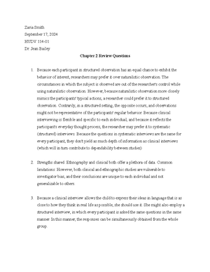 Chapter 3 Review Questions - Zaria Smith September 17, 2024 HUDV 114 ...