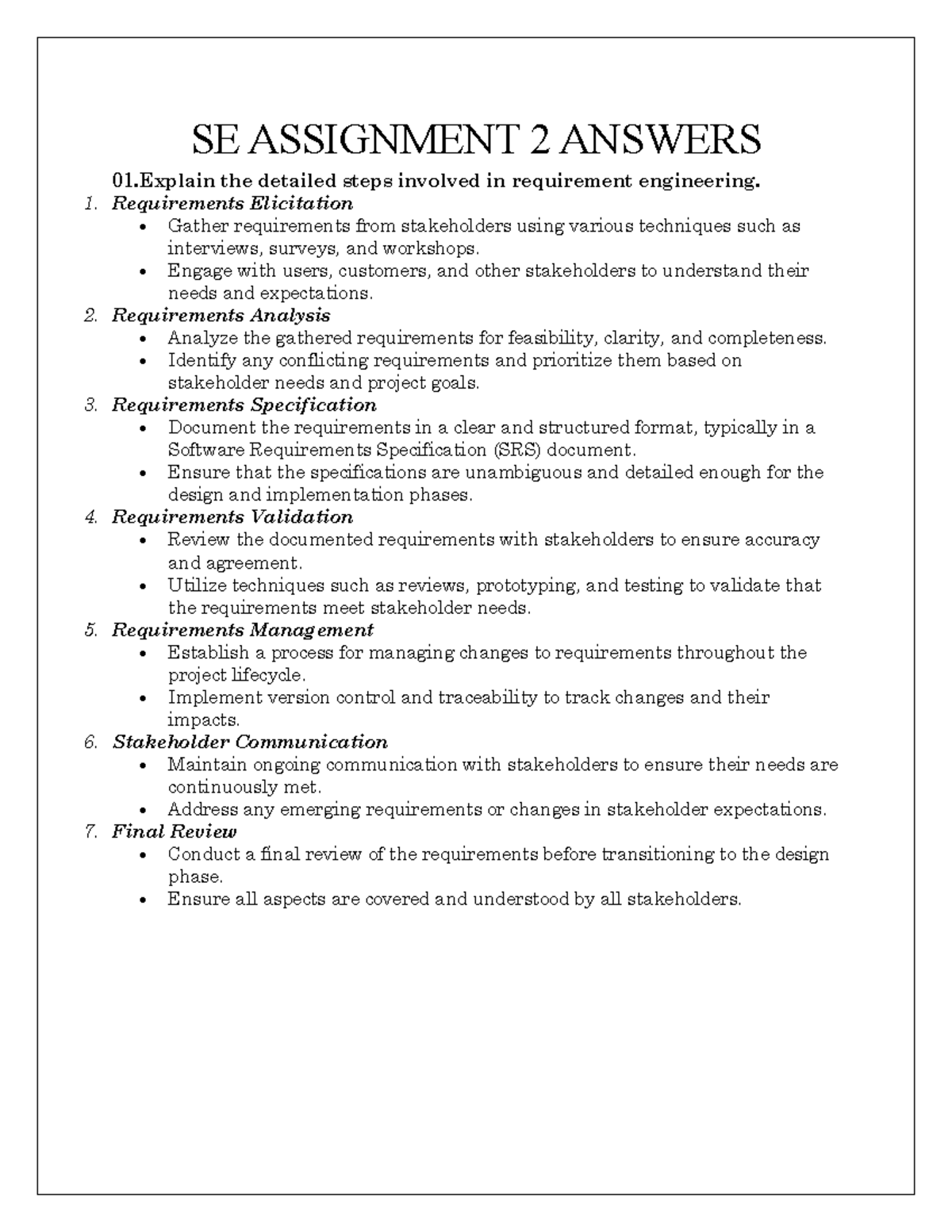Software Engineering Assignment 2 Answers - SE ASSIGNMENT 2 ANSWERS Explain the detailed steps ...