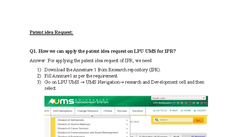 Guideline for Patent Idea Request: LPU IPR Process - Studocu