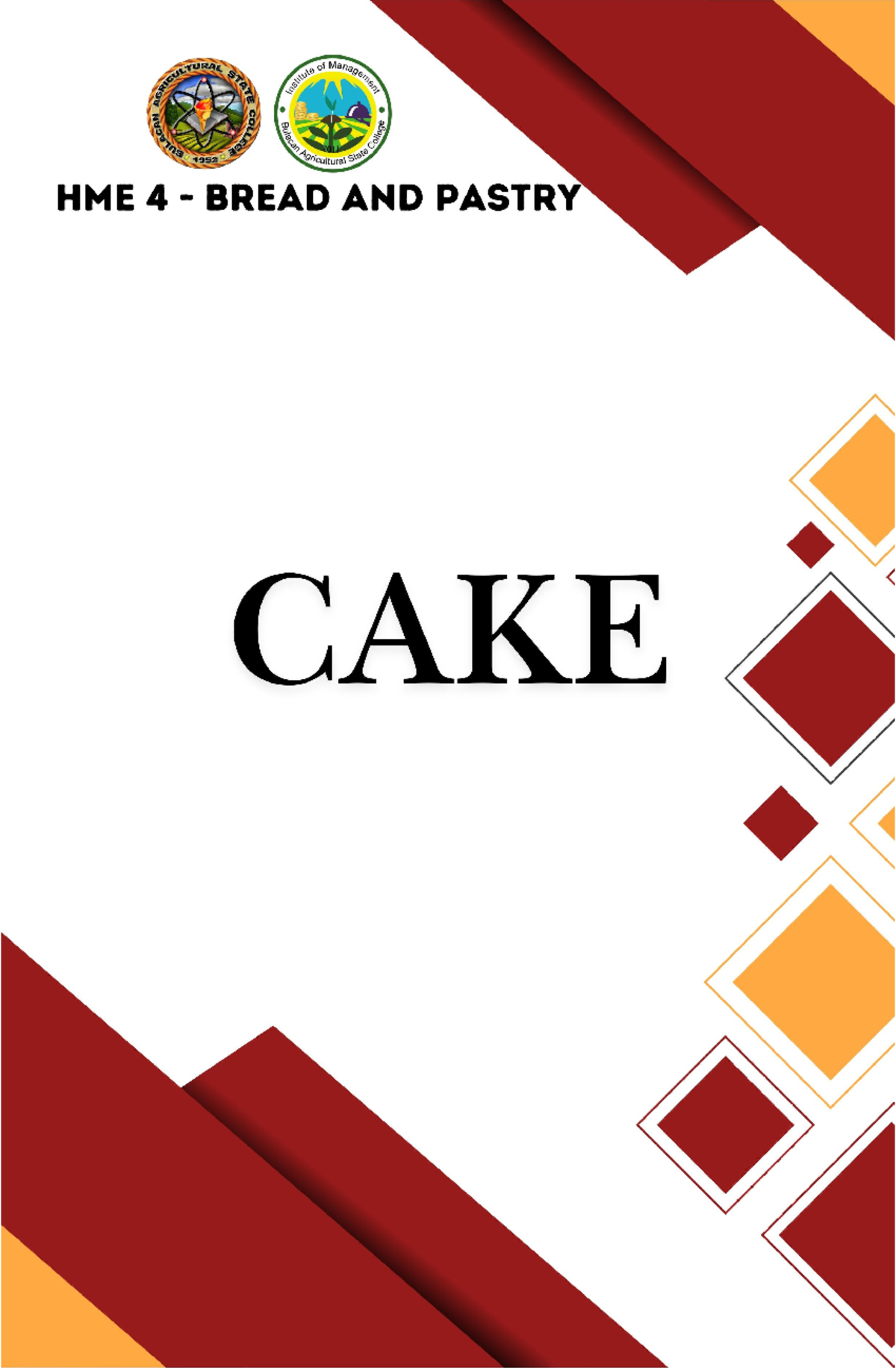 CAKE - Introduction to western cuisine - LABORATORY Name of the Dish ...
