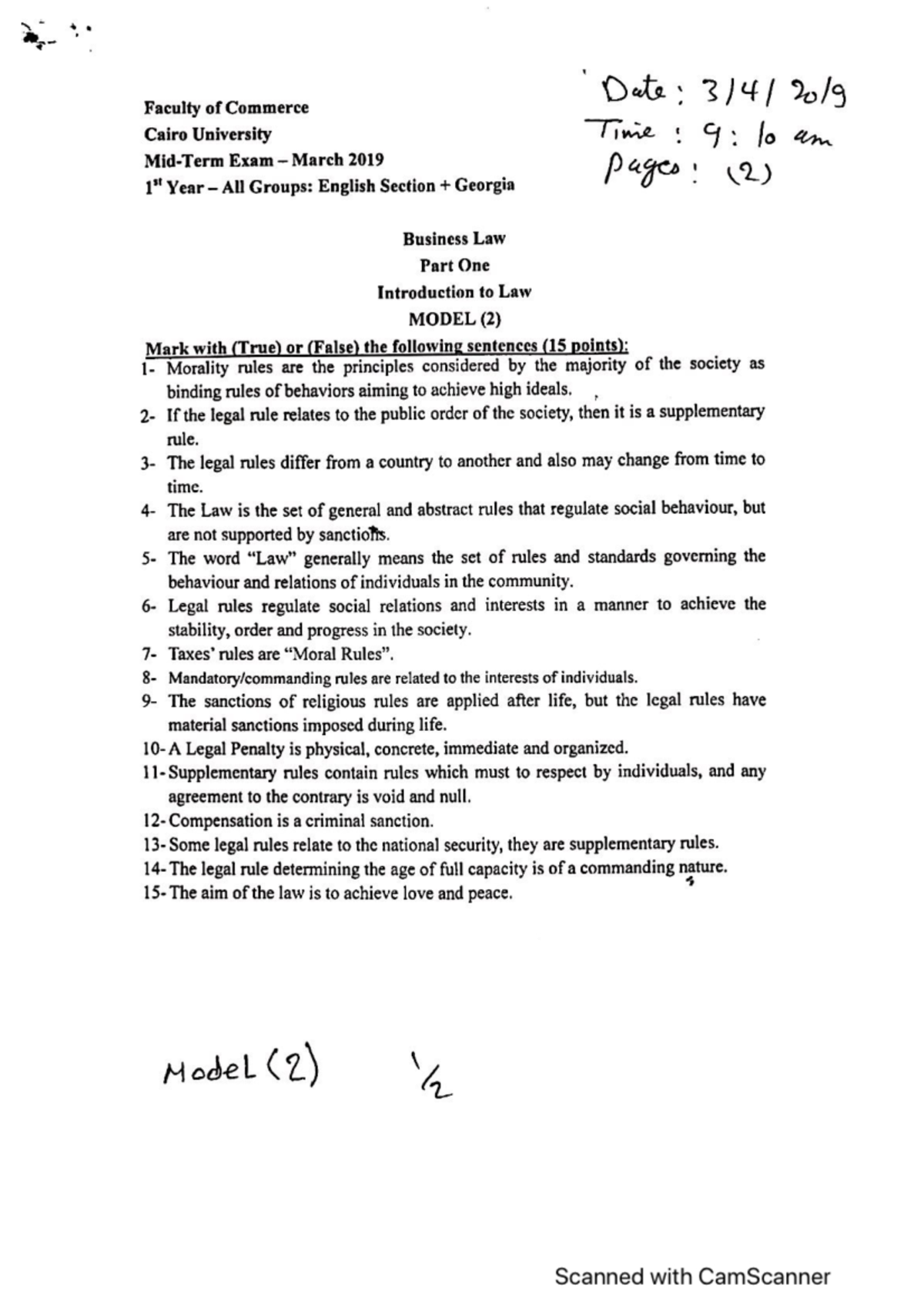 Business Law 101 - Introductory Notes & True/False Statements - Studocu