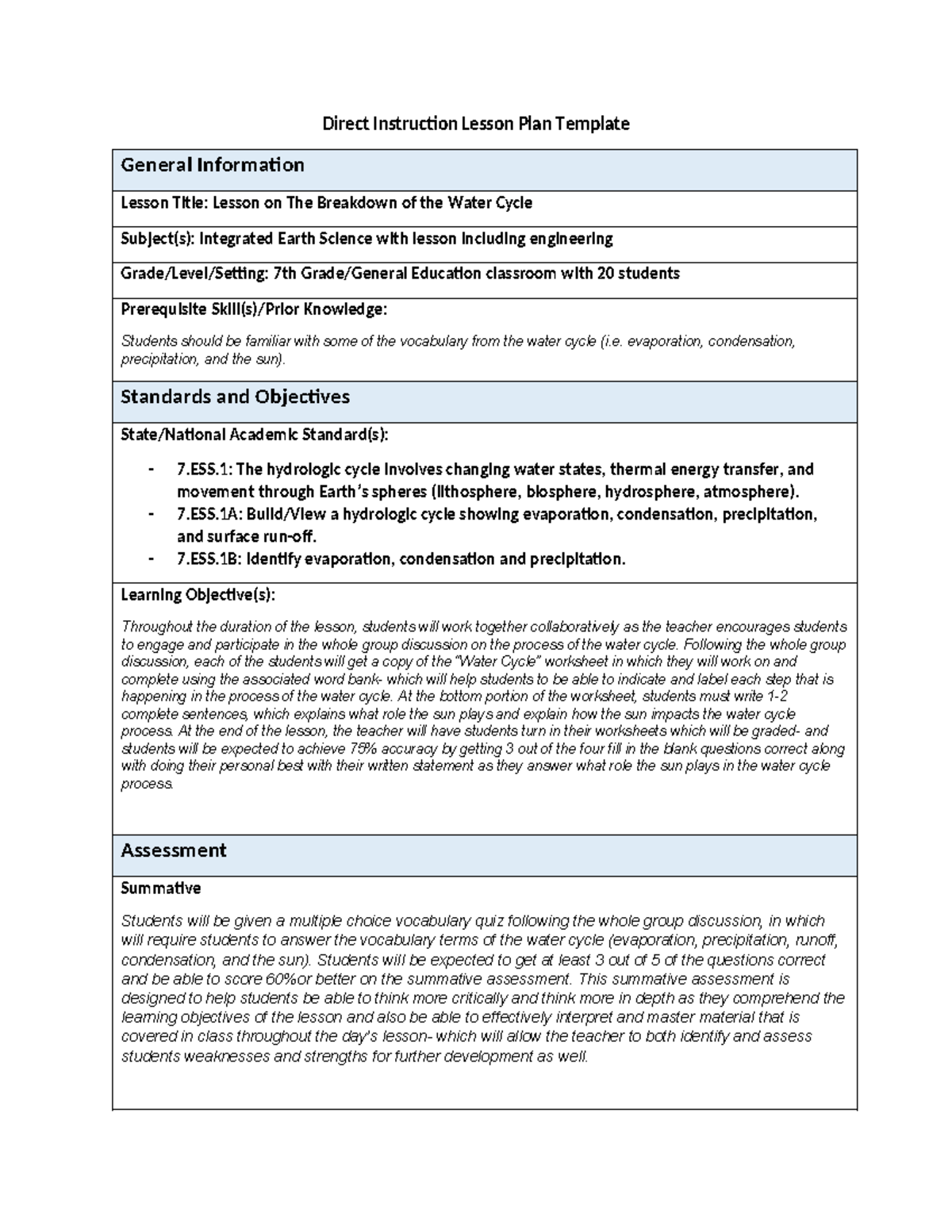 Inquiry-Based Lesson Plan on the Water Cycle (D672) - Studocu