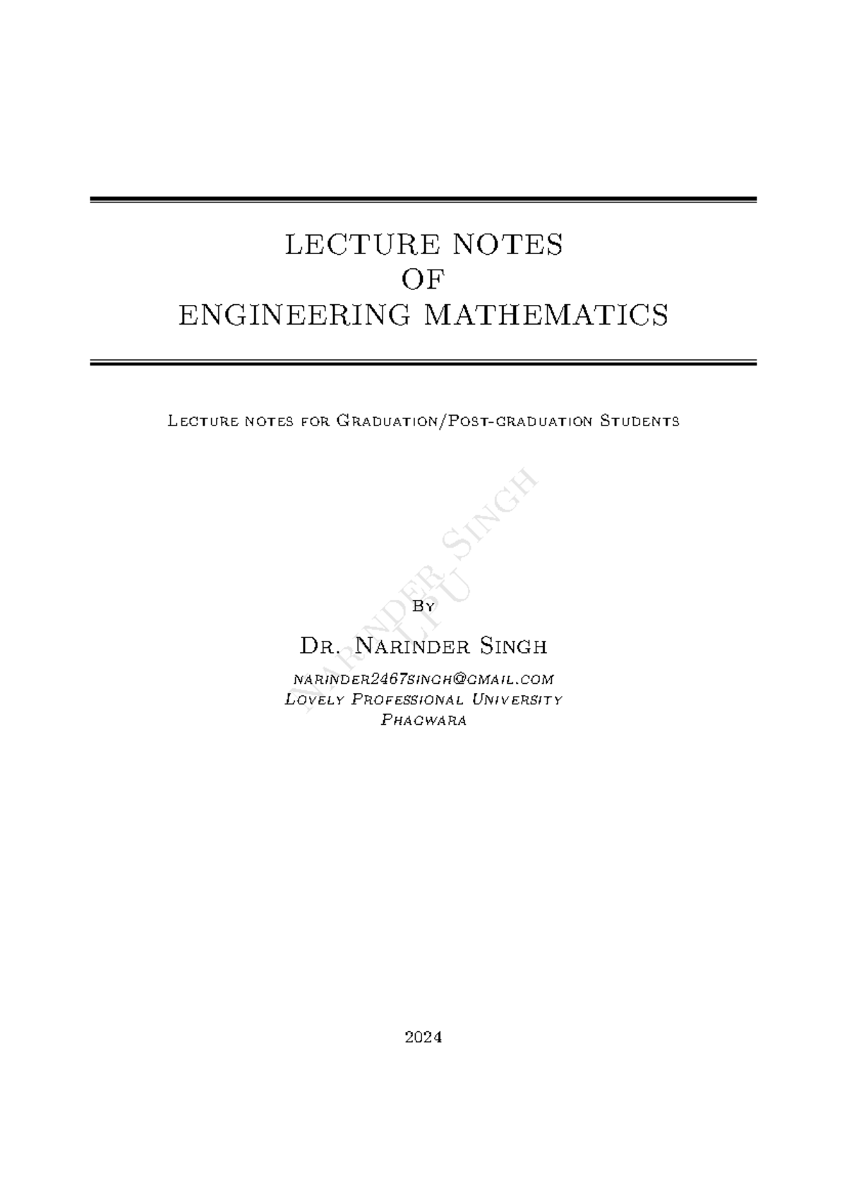 Lecture notes of engineering mathematics (MATH101) for tutorial classes ...
