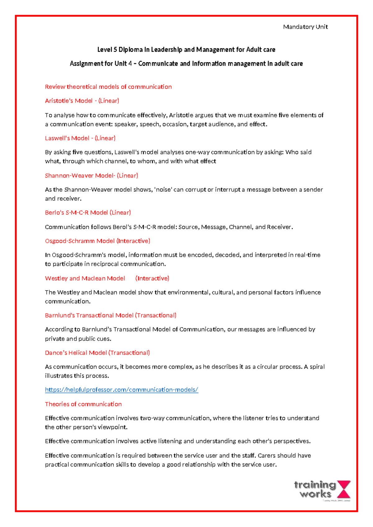 L5 Adult Care - Unit 4 - Communication Assignment 2 - Level 5 Diploma ...