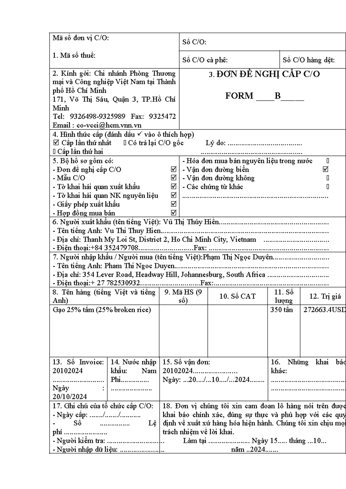 Đơn Đề Nghị Cấp CO - FORM 171 - Hồ Chí Minh - Studocu