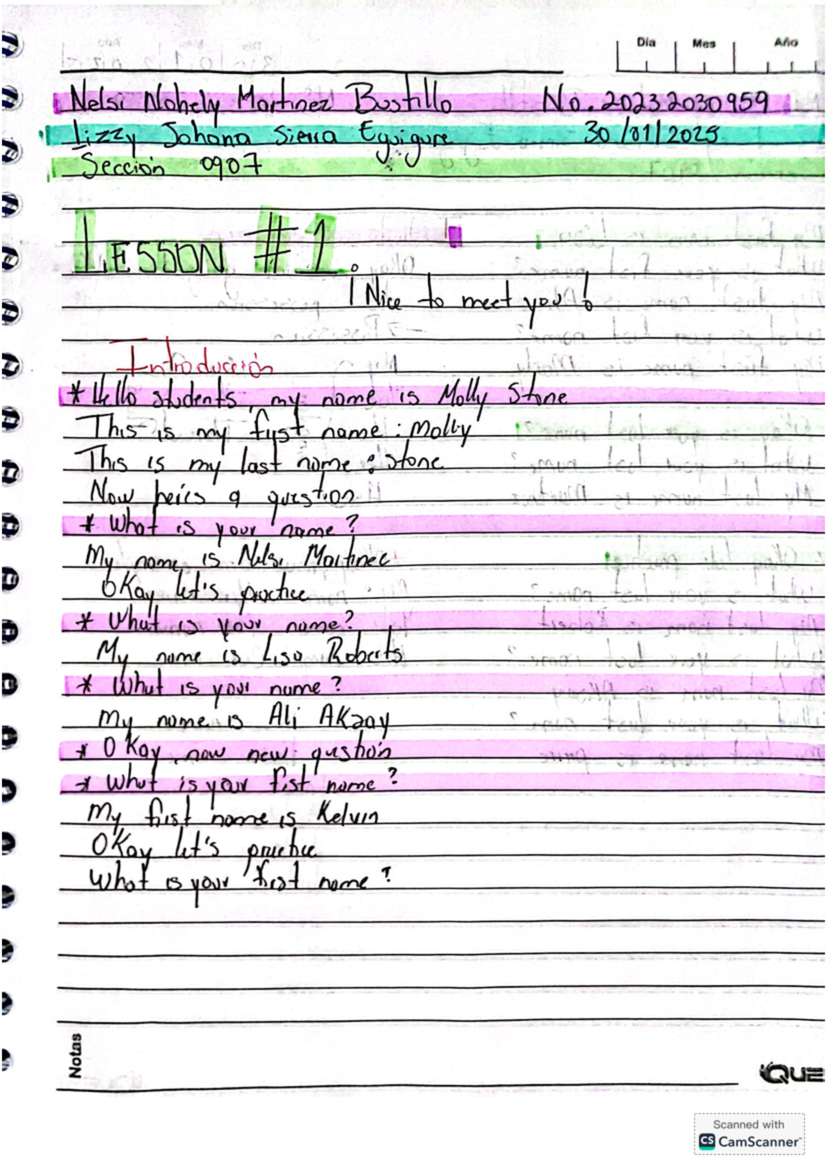 Lesson 1: Introduction and Names Practice in Spanish Class - Studocu