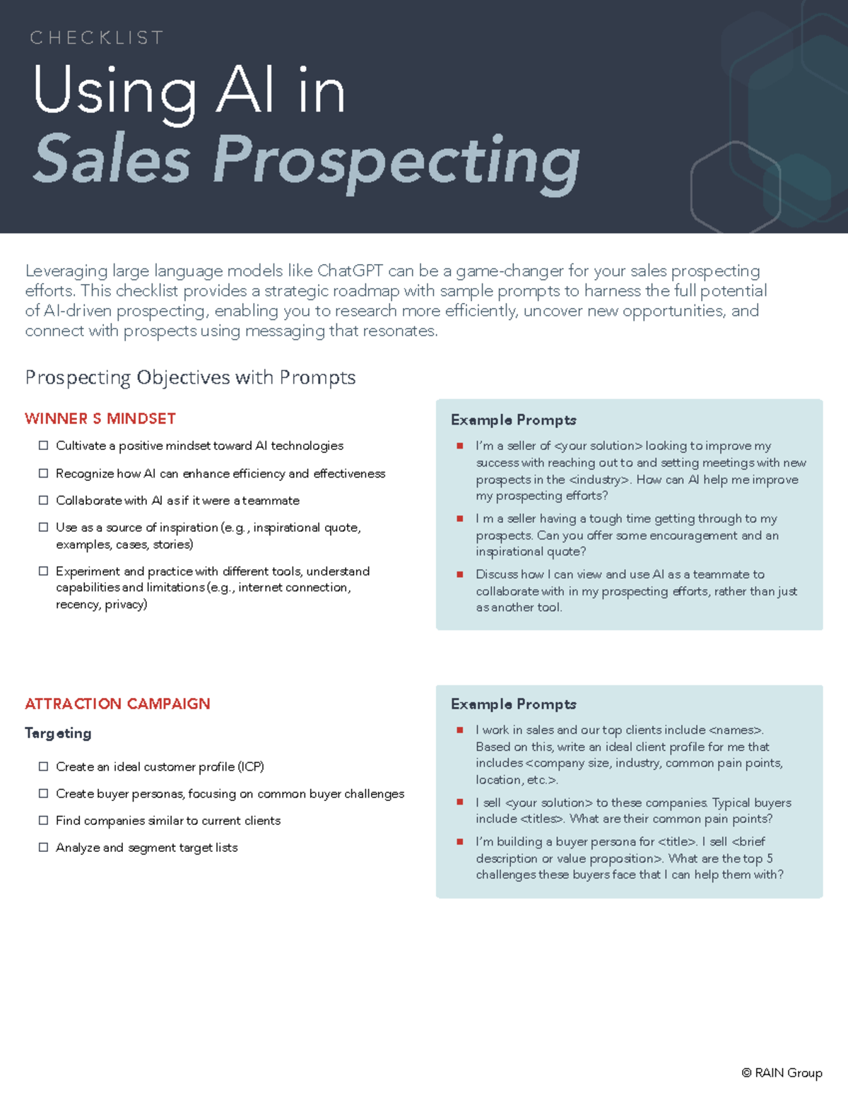 AI in Sales Prospecting Checklist - Example Prompts ####### I work in ...