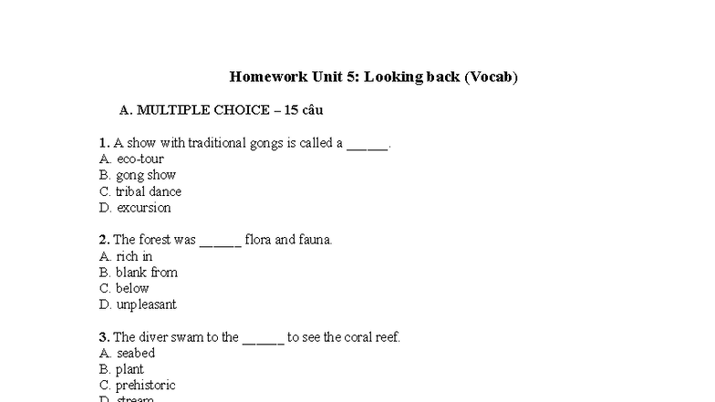 Homework Unit 5: Vocabulary Review and Reflection - Studocu