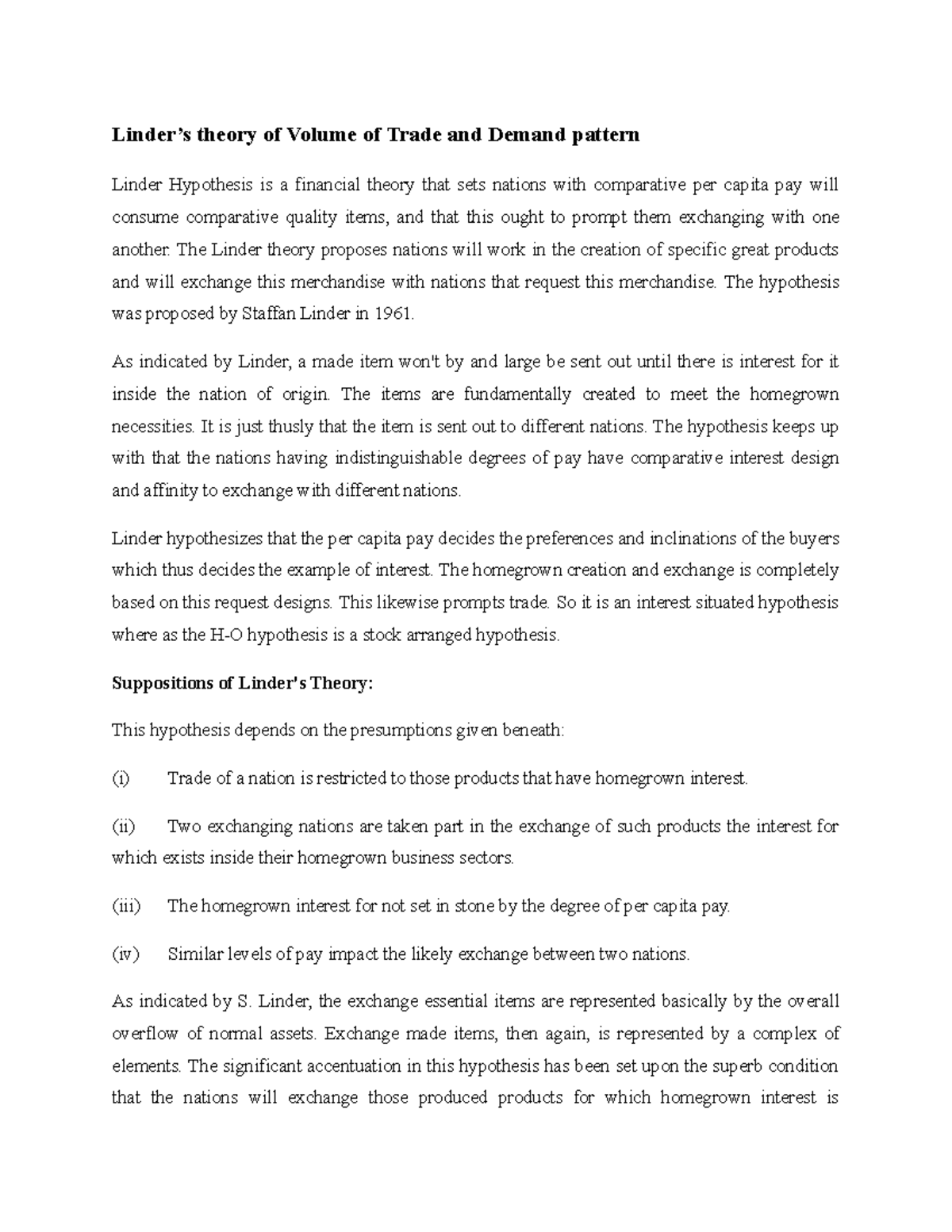 Linder’s theory of Volume of Trade and Demand pattern - Linder’s theory ...