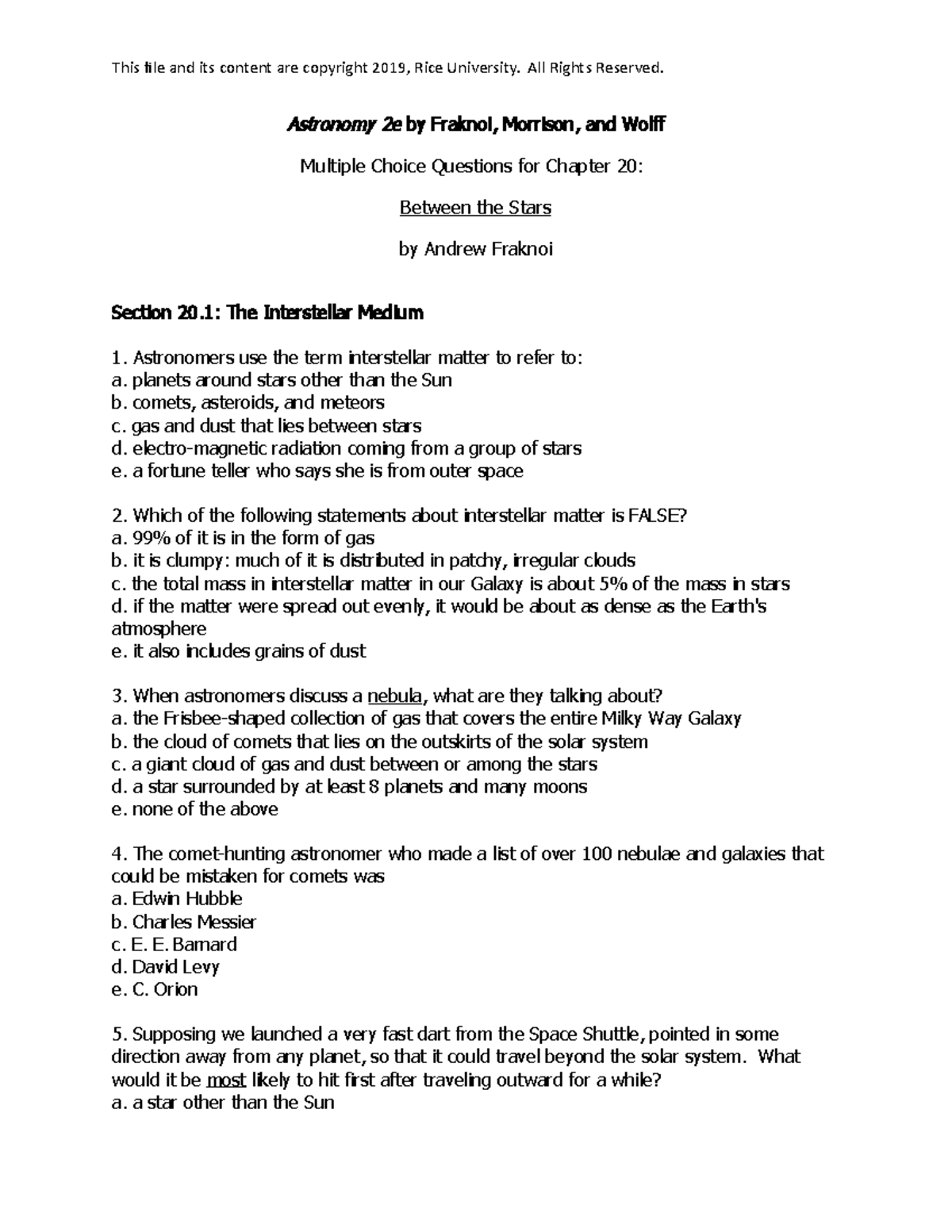 OS Astronomy 2e Test Bank: Multiple Choice Questions for Chapter 20 ...
