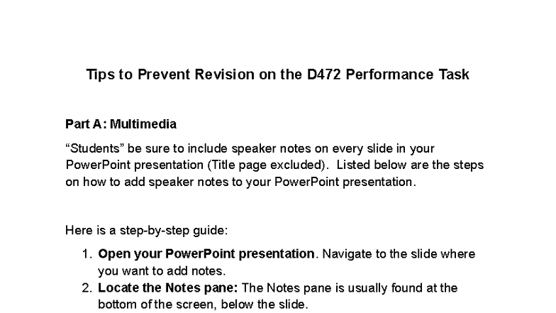 D472 Performance Task Tips: Speaker Notes & Visuals Guide - Studocu