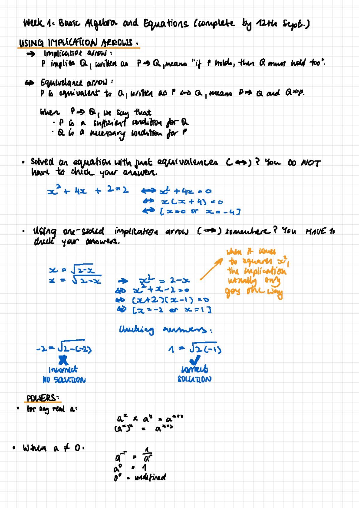 Week 1 Algebra & Equations Overview (Complete by 12th Sept) - Studeersnel