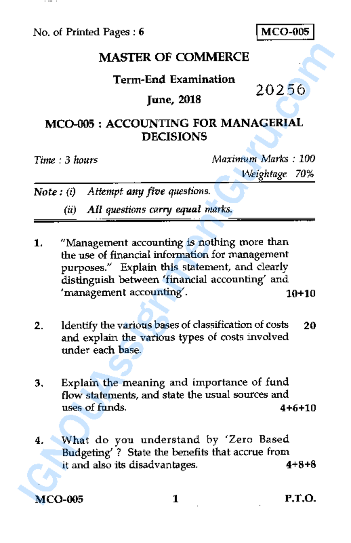 MCO-5 Final Exam June 2018: Accounting for Managerial Decisions - Studocu